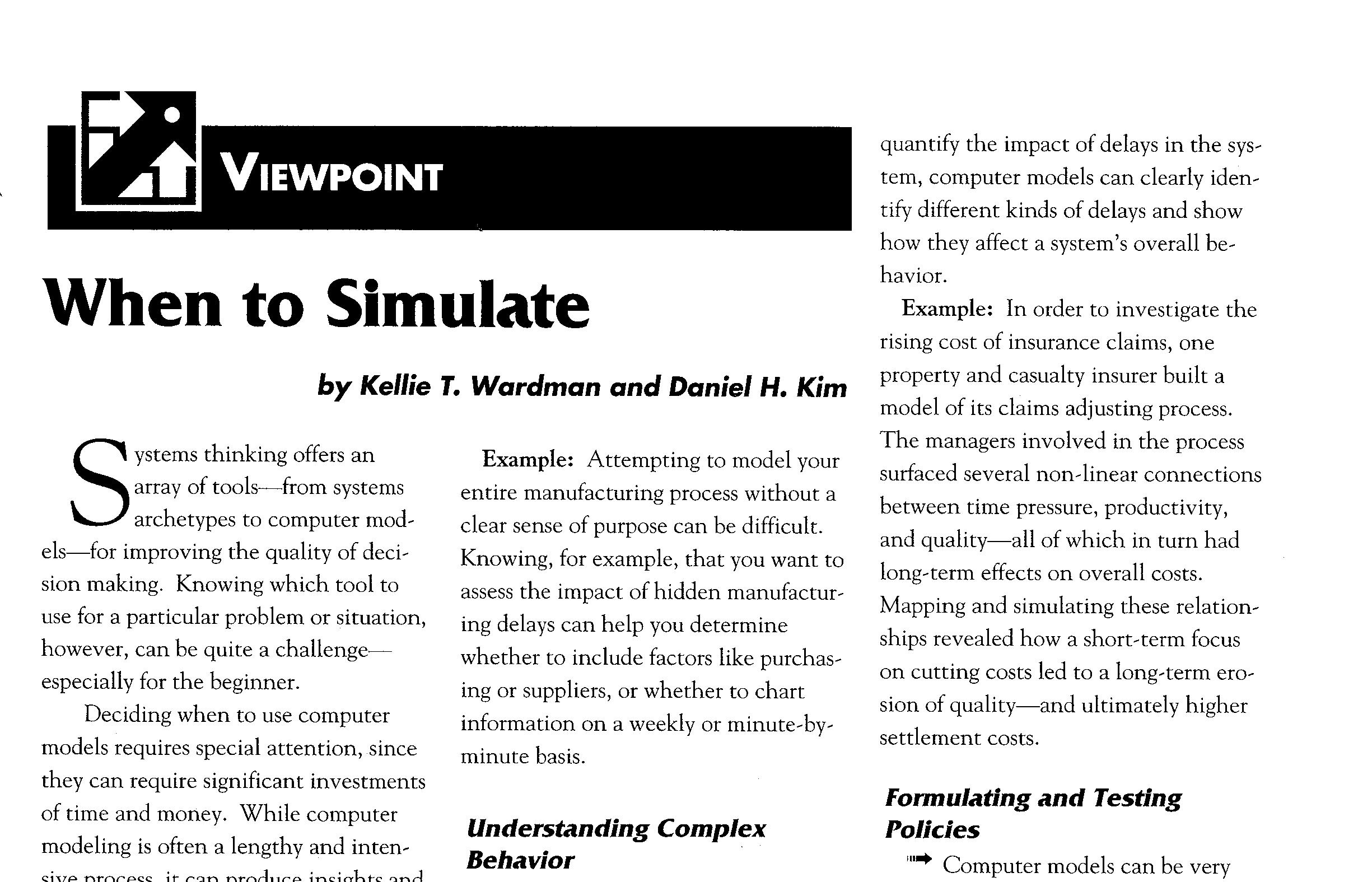 The Systems Thinker When To Simulate The Systems Thinker